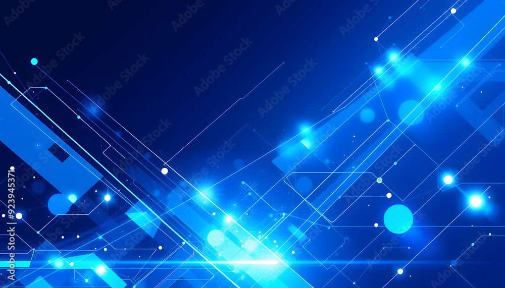 Blue tech geometry: abstract vector background with futuristic elements in shades of blue ...