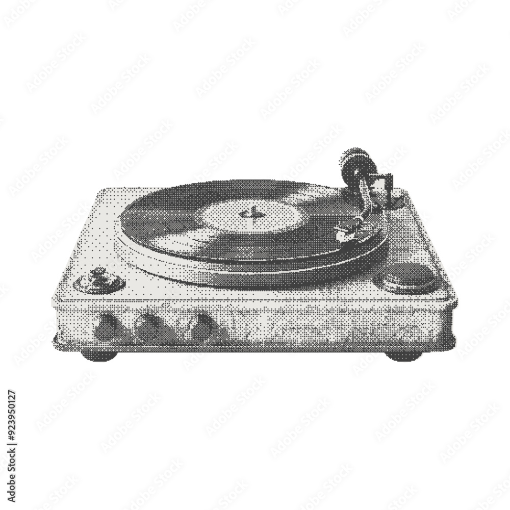 Retro record player. Vector illustration with halftone effect for ...