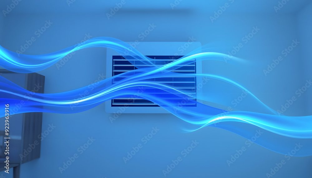 Blue waves of fresh clean air in the apartment. Air conditioner. Fresh ...