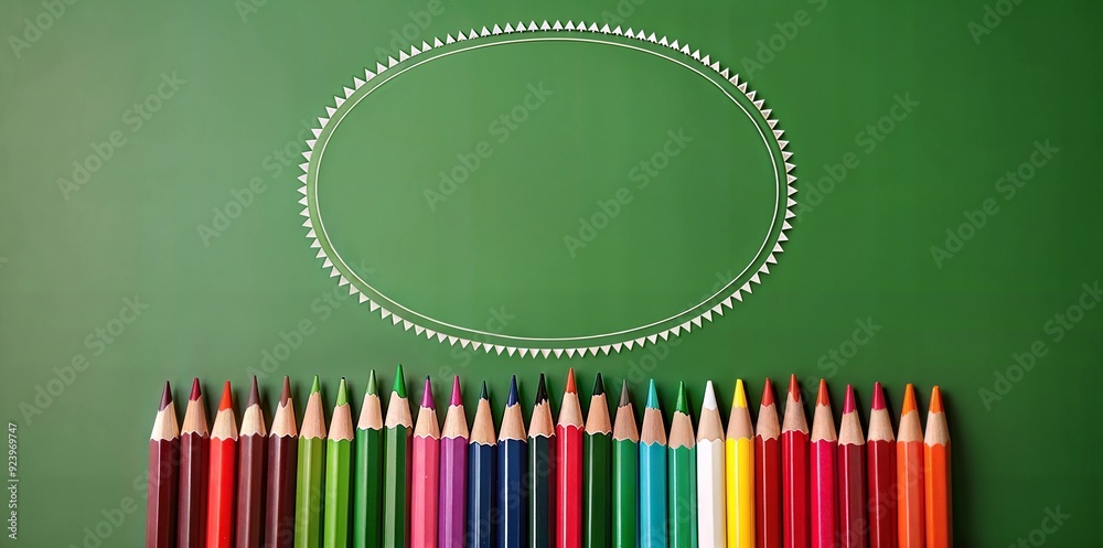 Simple pencil frame and colored pencils for school banner template ...