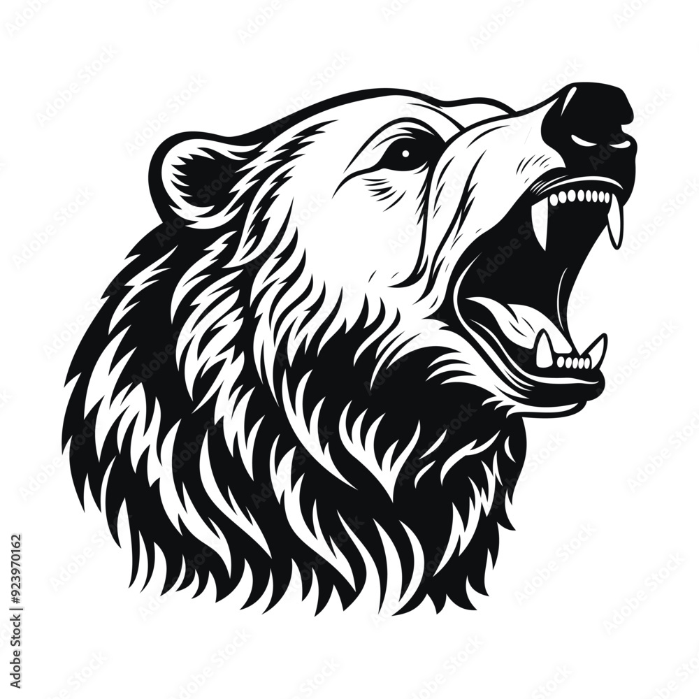 Bear. Roaring bear logo. Bear growing, grinning vector illustration on ...