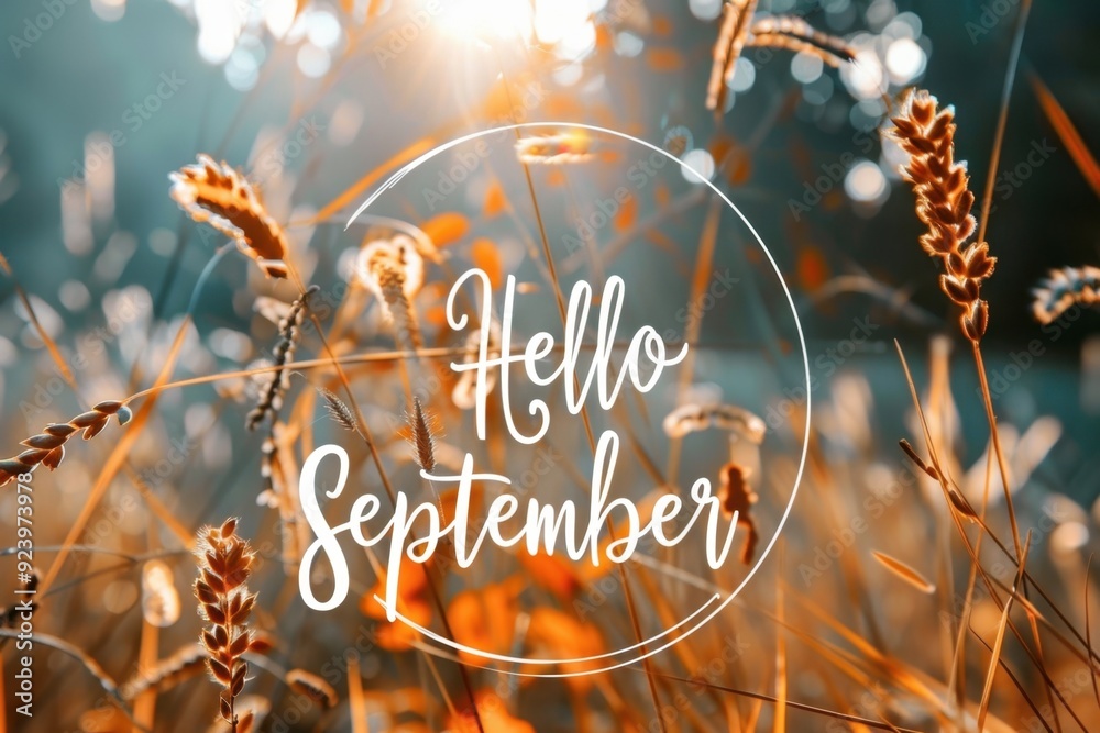 "Hello September" written in cursive, on top of an autumn field ...