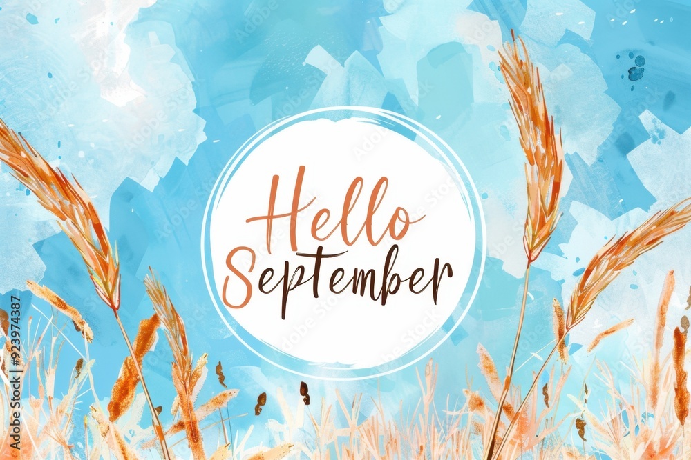"Hello September" The reverse colors of the text fit in a white circle ...