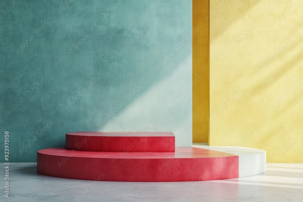 Modern empty podium with dynamic duo-tone color scheme emphasizing ...