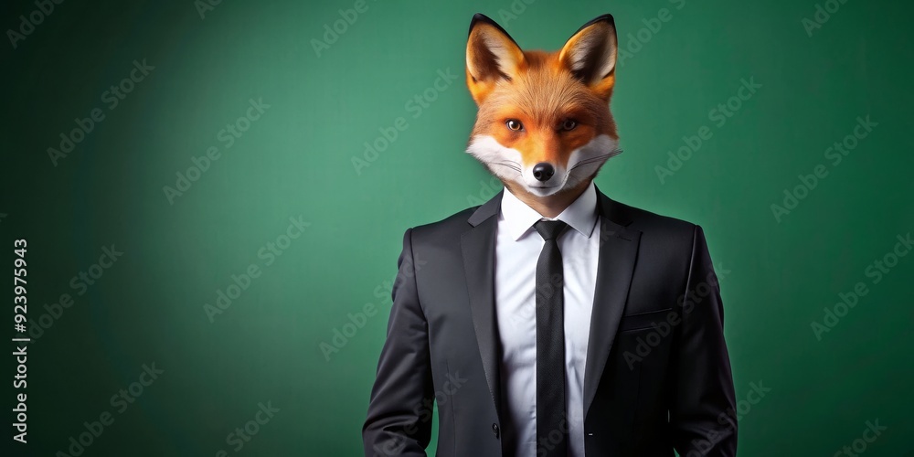 Fox Head in Suit, Man in a Suit with a Fox Head, Green Background ...