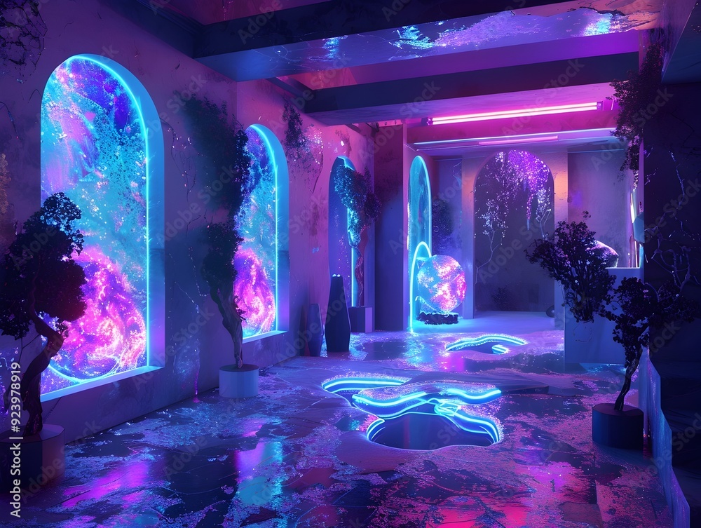 Avant Garde Holographic Emotion Room with Bioluminescent Pathways and ...