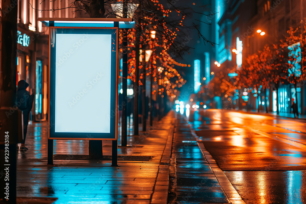 Mockup, advertising billboard located along an evening street with ...