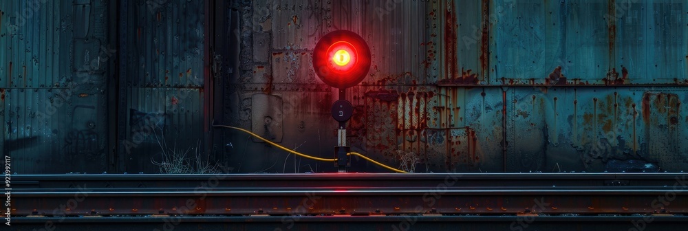 High-resolution image of a red railway signal and lowered barrier ...