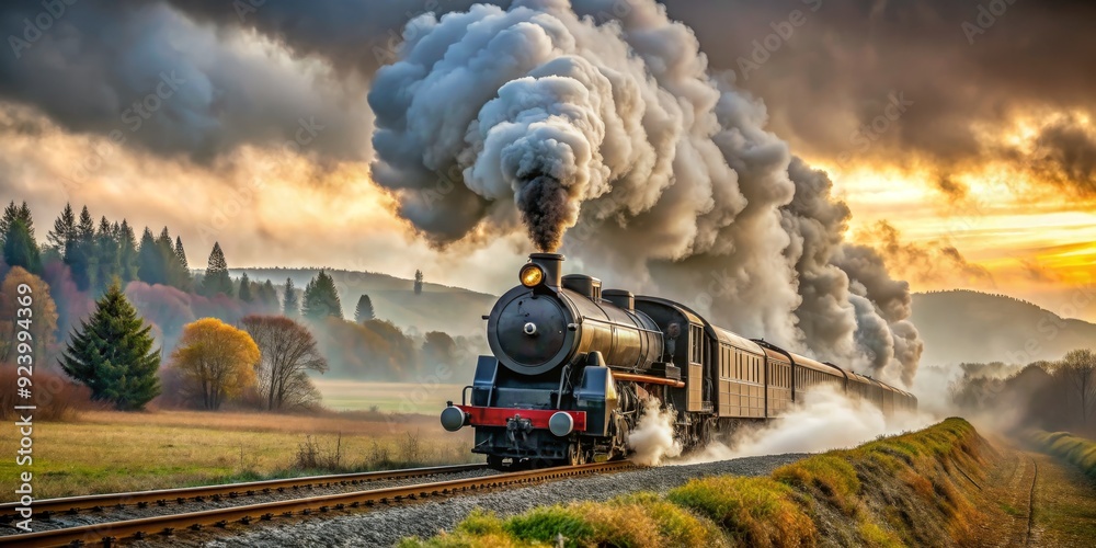 Steam Locomotive Chugging Through Autumn Mist, Train , Steam Engine ...