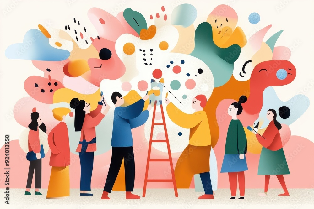 Collaborative Mural Creation by Diverse Artists - Vibrant Hand-Drawn ...