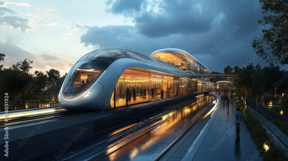 Futuristic Public Transit Hub with Smart Tech: A transit hub enhanced ...