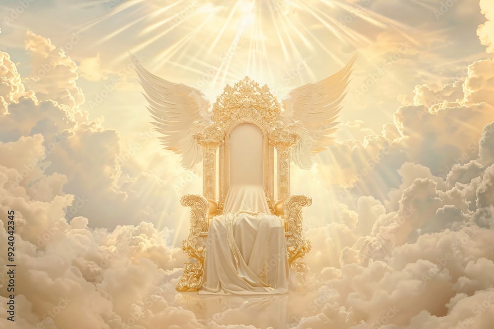Majestic golden throne of god in heaven in the sky surrounded white ...