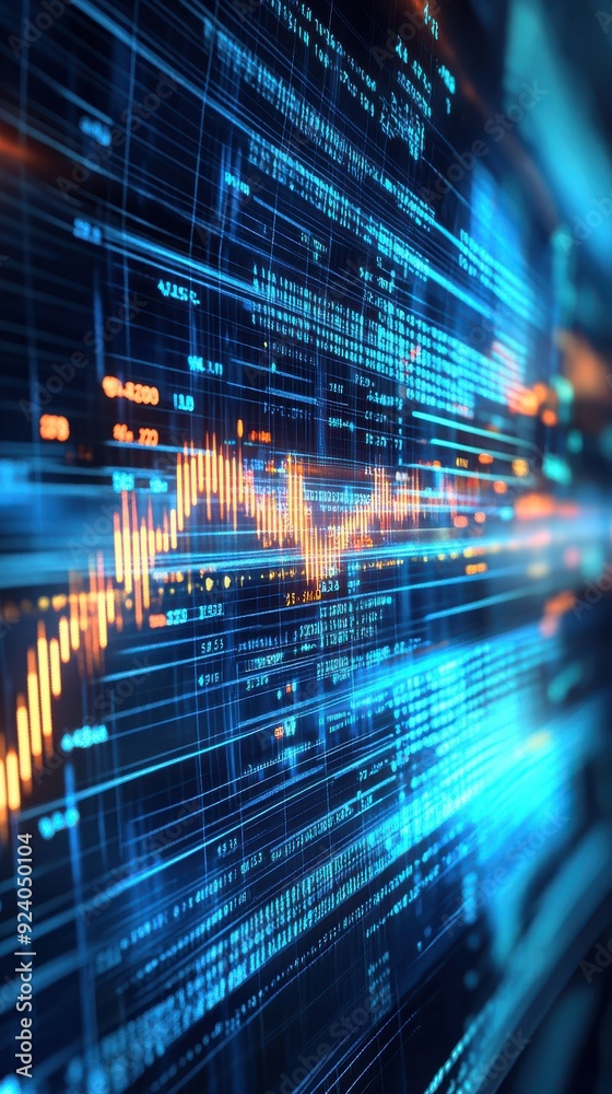 Hyperrealistic 3D loop of a digital stock market board with scrolling ...