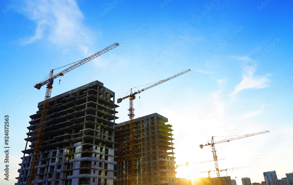 Skyscraper Construction. Tower Crane on formworks on construction site ...