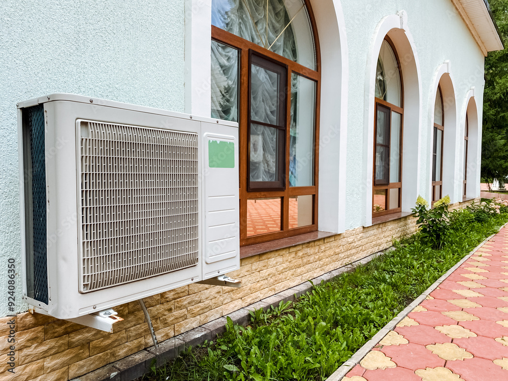An air conditioning unit has been installed outside the building ...