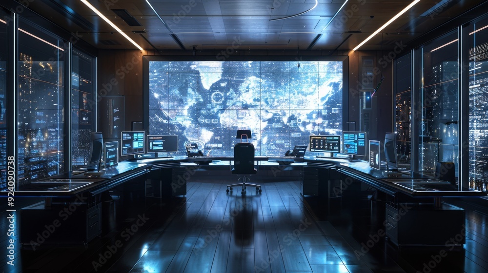 Virtual Workspace Environment: A futuristic office setup with ...