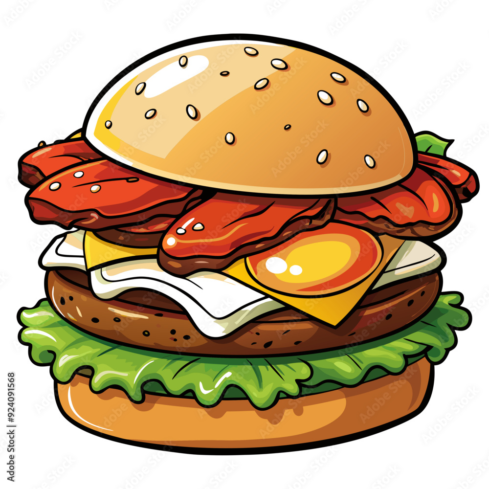 Juicy Beef Patty with Crispy Bacon Vector Illustration, SVG File ...