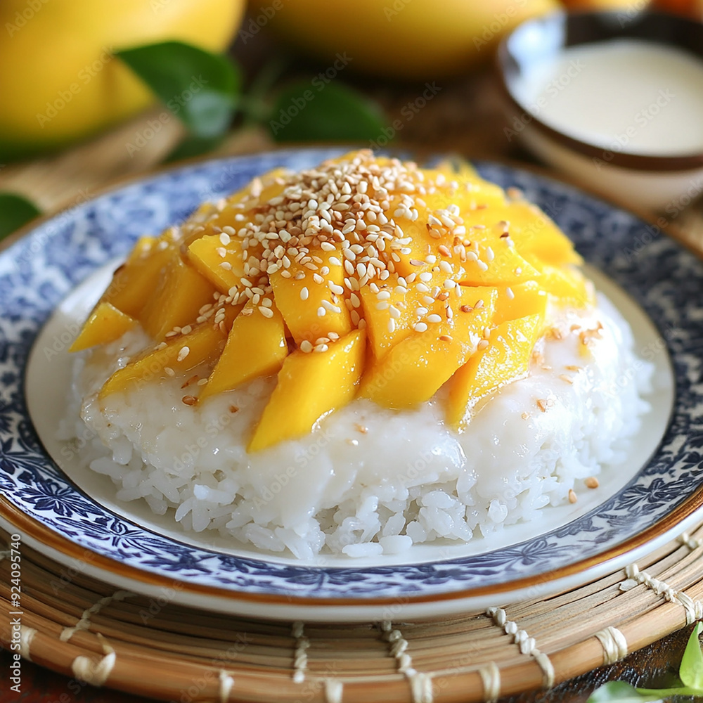 Khao Niew Mamuang A Traditional Thai Mango Sticky Rice Served On A Decorative Plate The Dish