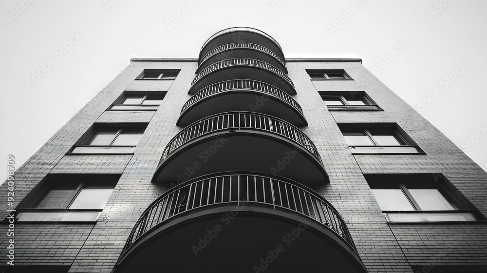 A tall building with balconies on each floor, featuring balustrades on ...