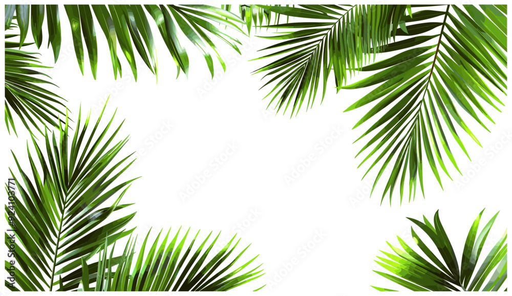 Palm leaves border vector illustration with copy space, palm leaves ...