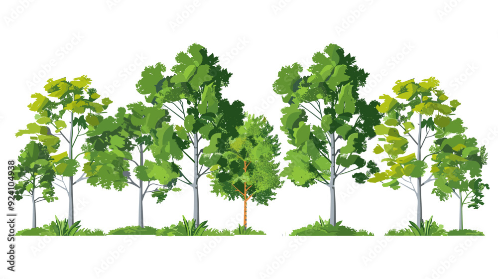 Jungle rain forest trees shapes 3D rendering vector illustration ...