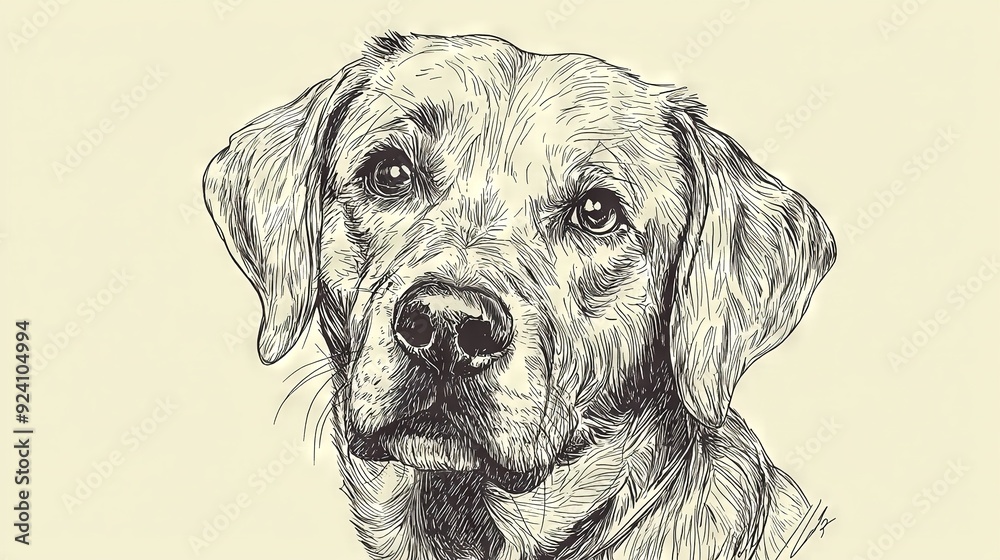 Black and white drawing of a dog's face with a collar on its neck Stock ...