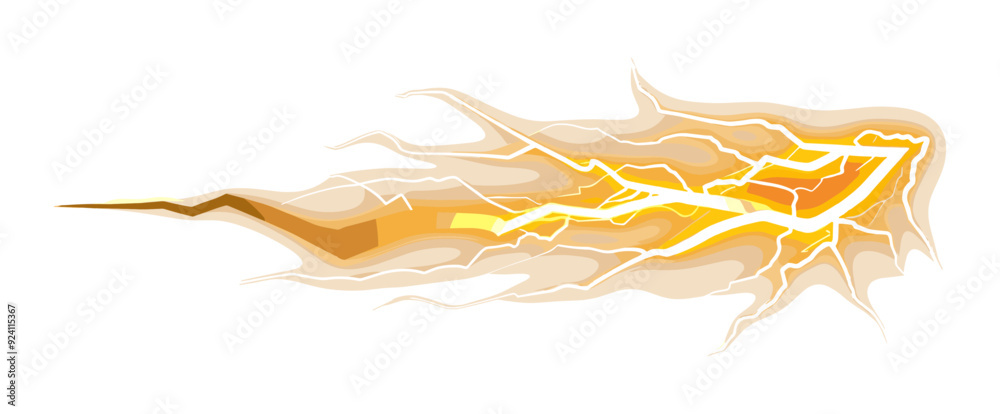 vector illustration Yellow illuminated thunder strike, thunderstorm on ...
