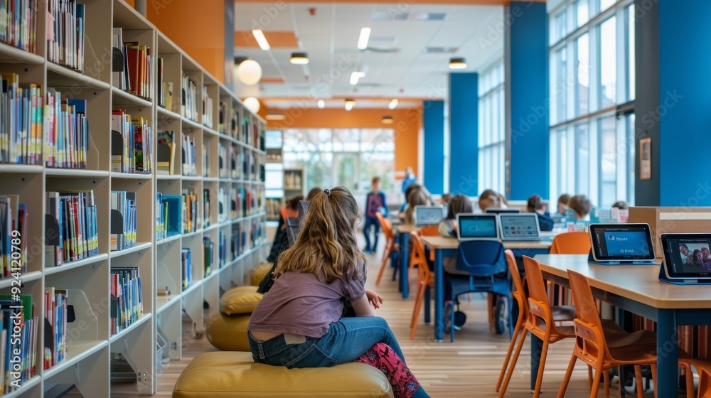 Modern School Library with Tablets and E-Readers for Digital Learning ...