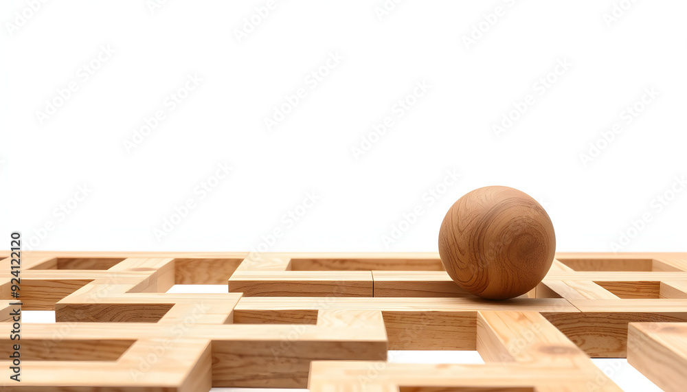 Wood ball and a labyrinth game built by wood blocks, confused situation ...