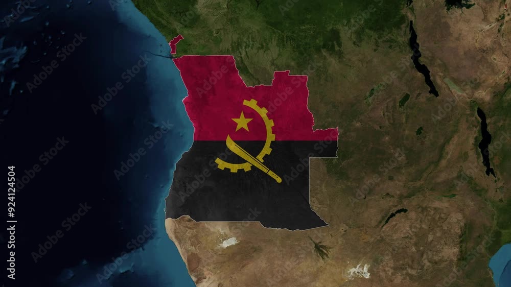 Zoom from Earth to Angola. (Country Flag) World map animation with ...