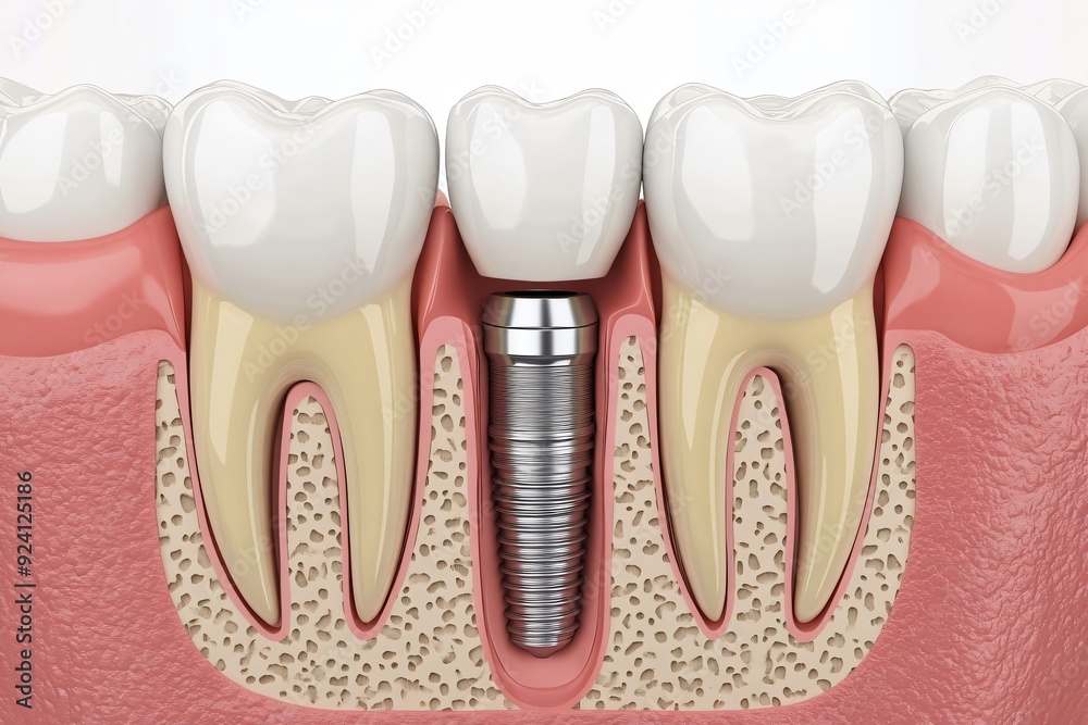 Dental implant replacing missing tooth - cross section view Stock ...
