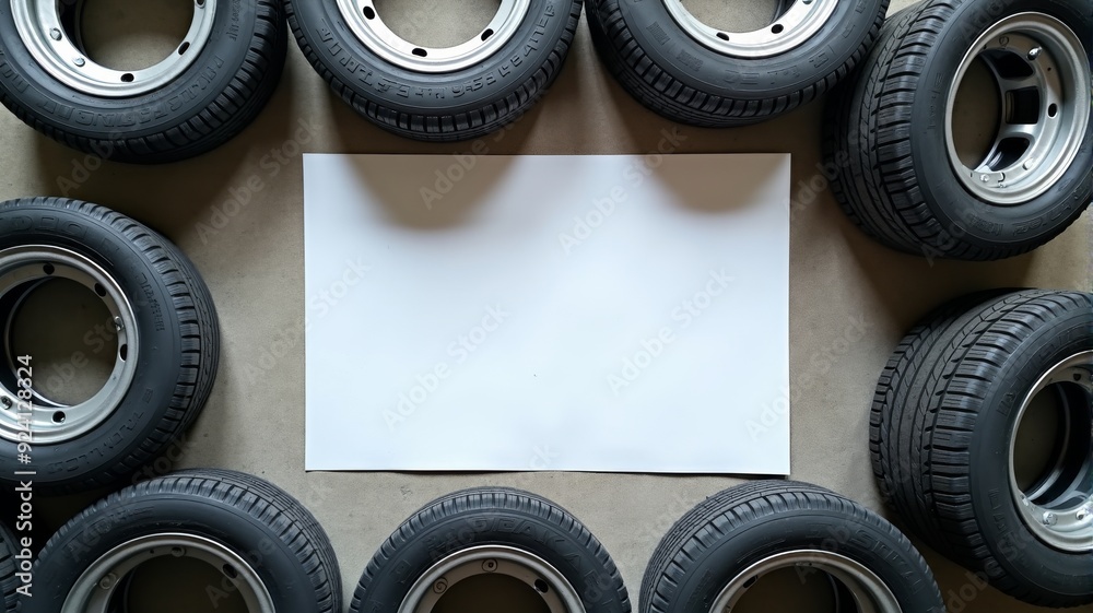 Circular Arrangement of Car Tires with Blank White Space for Text ...