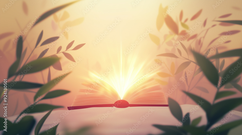Book of light: an open book emitting a golden glow, representing the ...