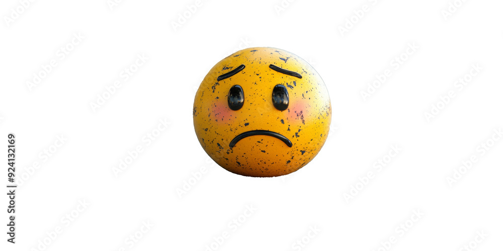 A distressed yellow emoticon with a sad expression on a transparent ...