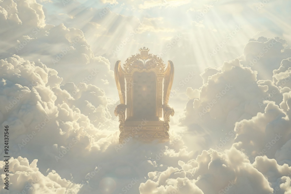 Majestic golden throne of god in heaven in the sky surrounded white ...