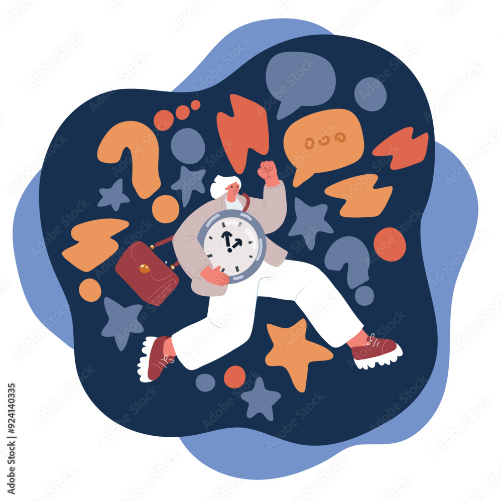 Cartoon vector illustration of Smartwatch of woman with clock running ...