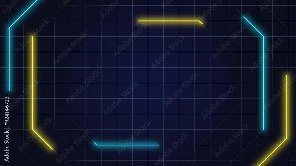 A vibrant and futuristic blue and yellow neon grid pattern on a dark ...