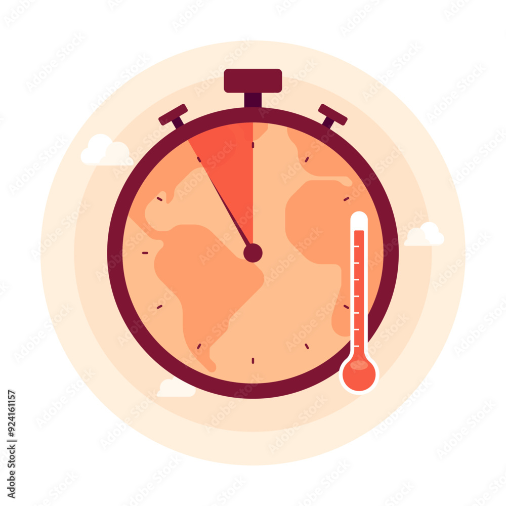 Global warming countdown concept with stopwatch and thermometer. Flat ...