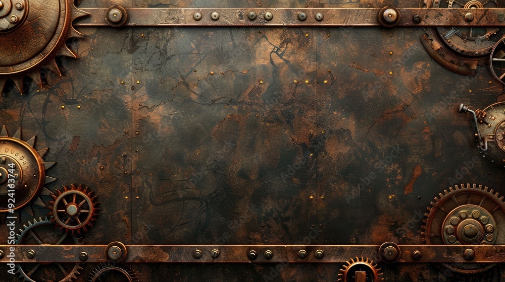 Old rusty metal background with gears and space for text in steampunk ...