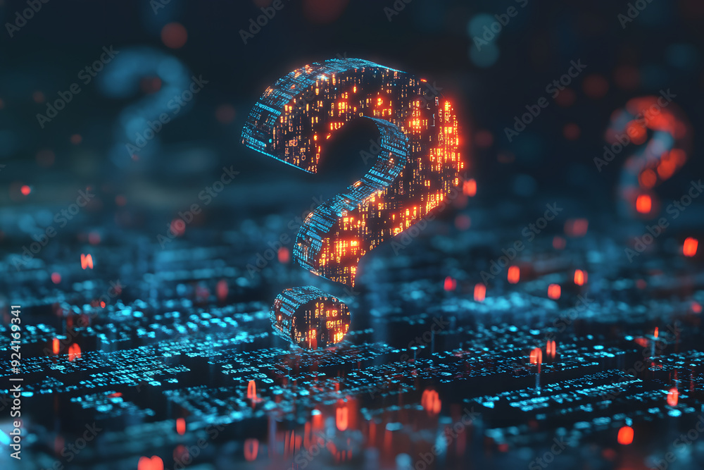 digital 3d question mark with binary code, ai in question answering ...