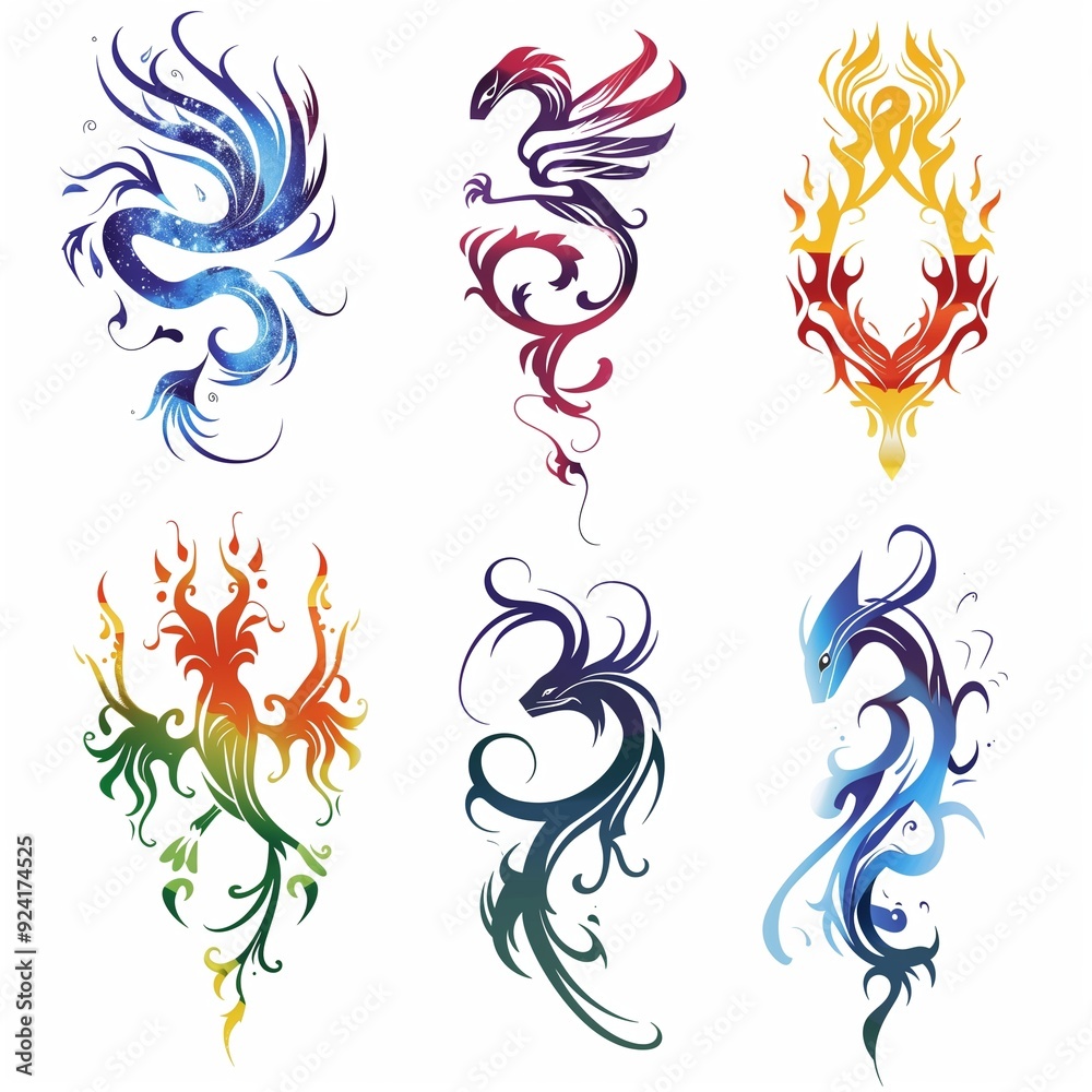Intricate Dragon Tattoo Designs in Vibrant Colors â€” Fantasy Creature ...