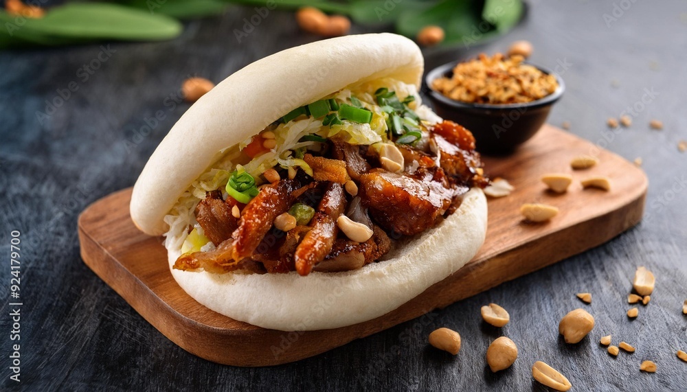 Gua Bao a soft bun filled with pork belly, peanuts and other ...