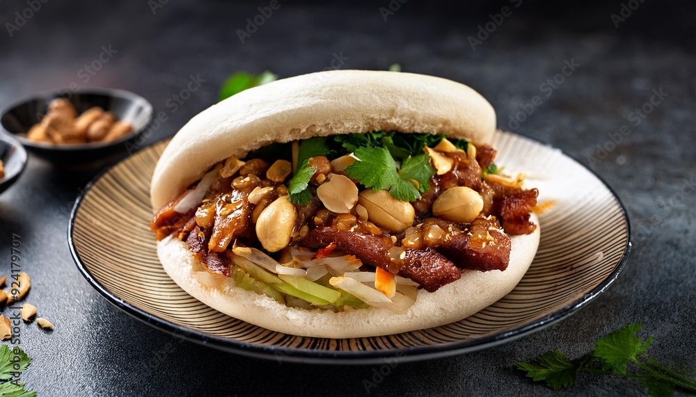 Gua Bao a soft bun filled with pork belly, peanuts and other ...