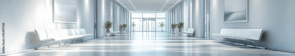 Elegant White Architectural Corridor with Modern Waiting Chairs: A ...