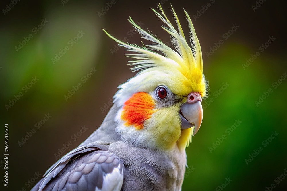 Irritated cockatiel assumes defensive posture, flattening crest against ...
