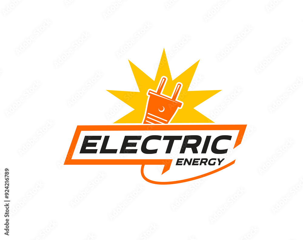 Electric energy icon of plug and power cable with electricity spark ...