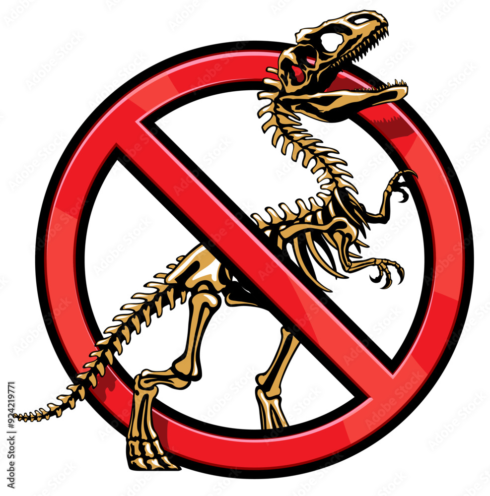 Dinosaur warning sign. Vector prohibition emblem with crossed dinosaur ...