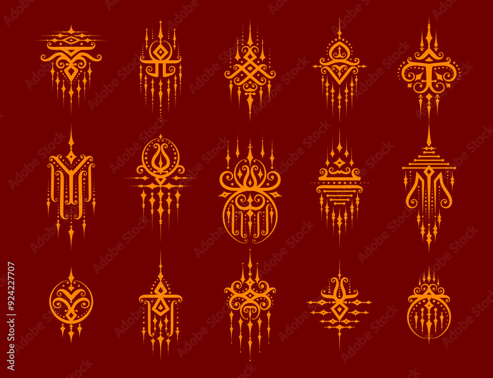 Sacred oriental Thai symbols of Yantra tattoo or Buddha talismans ...