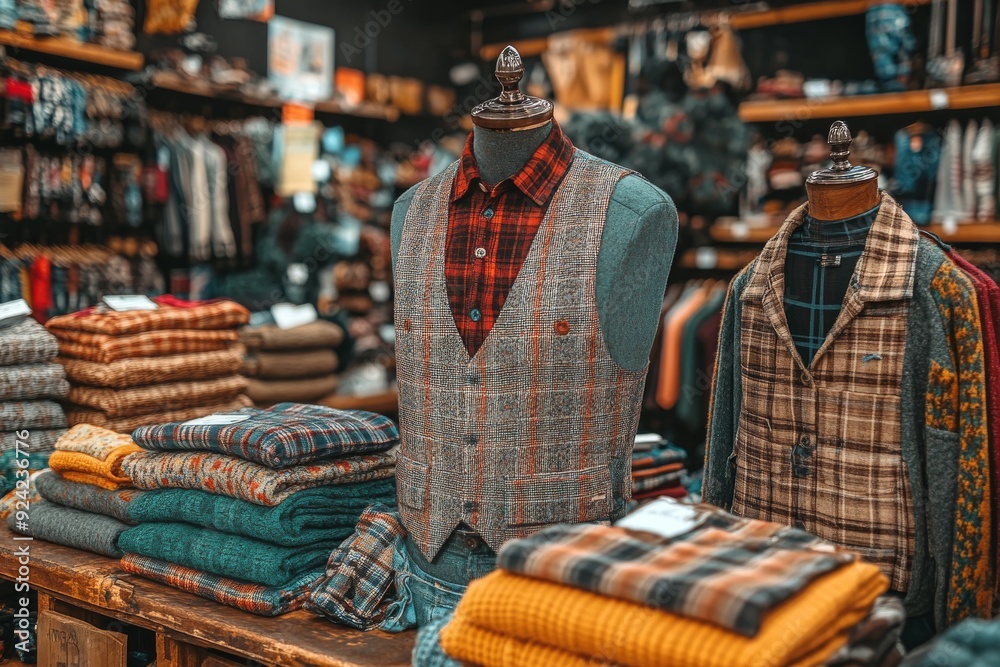 Luxurious display of high end mens clothing in a boutique setting ...