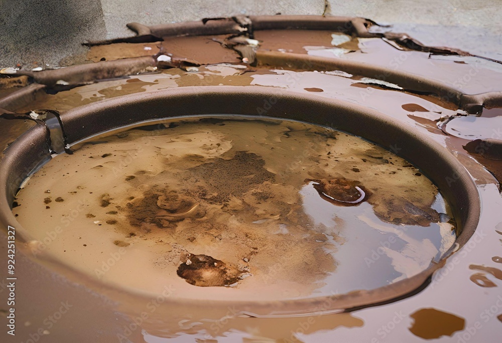 Contaminated water trapped in a metal lid dissolves iron rust, creating ...